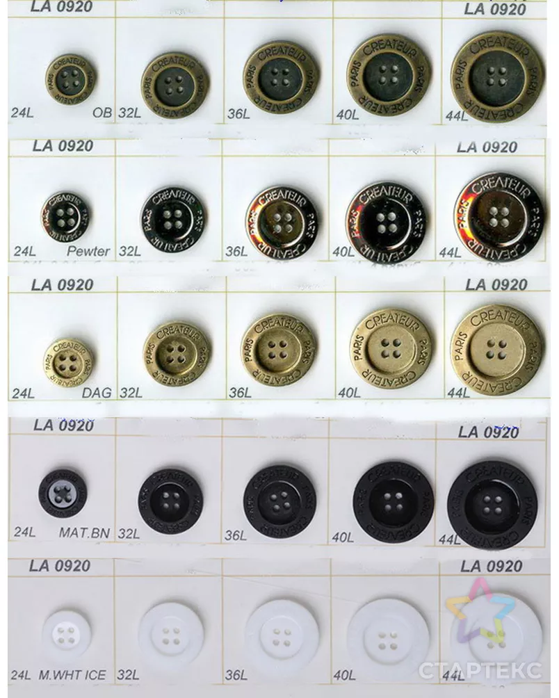Пуговицы LA 0920 бронза ob, 24L (15 мм) - купить в Москве оптом и в ...